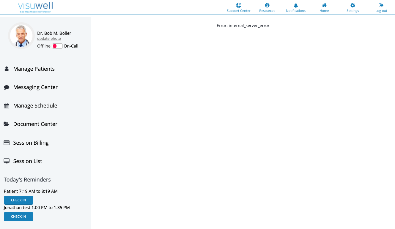 RESOLVED: Internal Server Error on Sessions List Page – Telehealth Tech ...